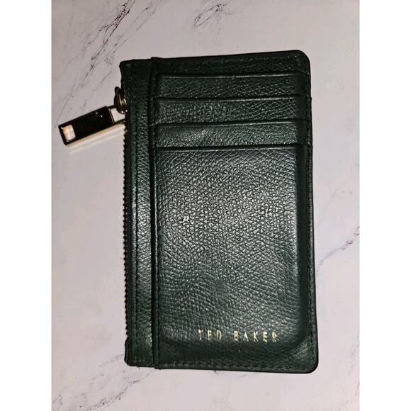 Ted Baker | Bags | Ted Baker Green Pebbled Leather Zip Coin Purse Card ...